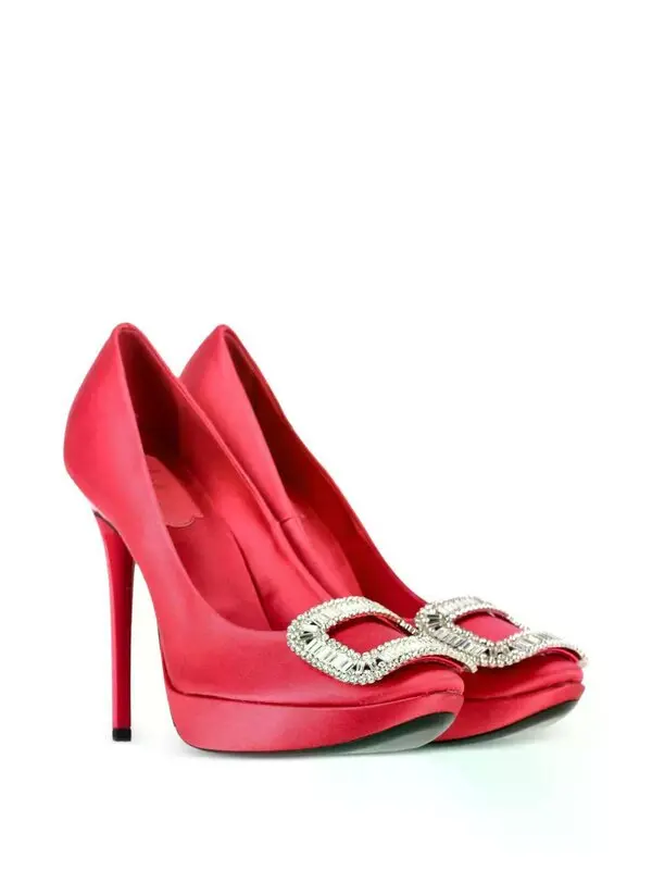 ROGER VIVIER Satin Embellished Stiletto Pumps - Red