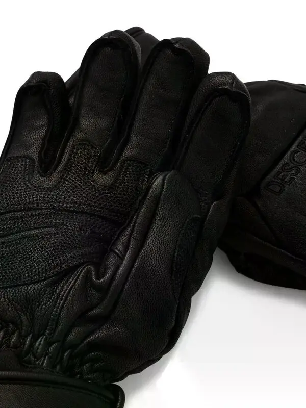DESCENTE Embossed Leather Ski Gloves With Wrist Strap - Black