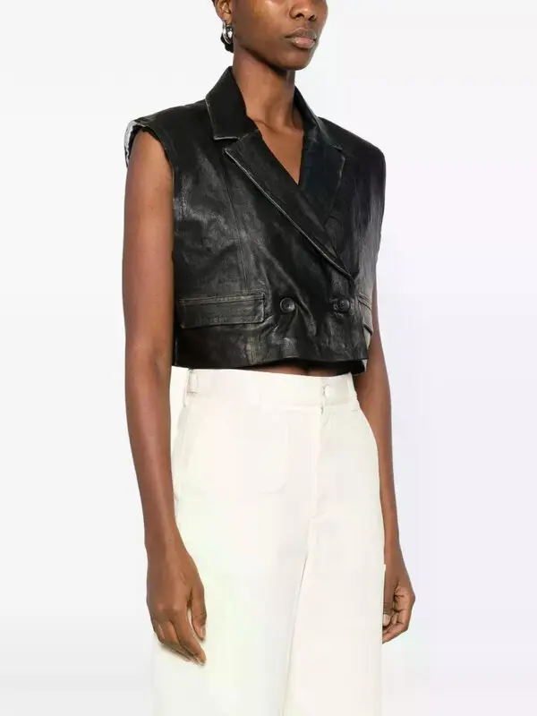 GIORGIO BRATO Leather Lapel Pocket Gilet