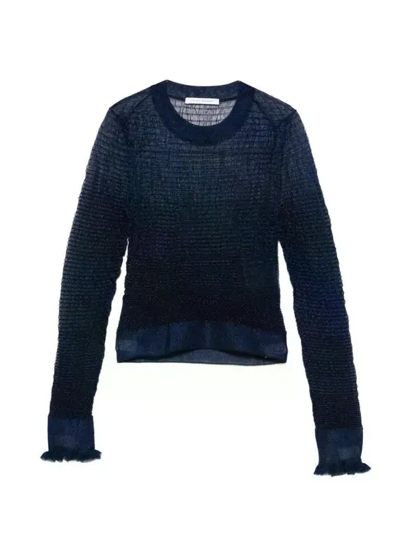 Cecilie Bahnsen Navy Crinkled Texture Long Sleeve Top With Ruffled Cuffs - Blue