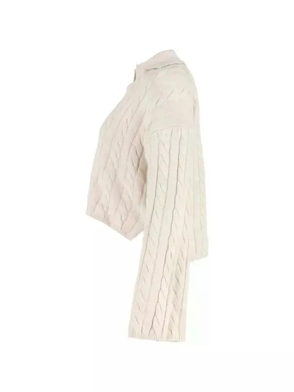 JOSEPH Beige Wool Cable Knit Collared Cropped Sweater