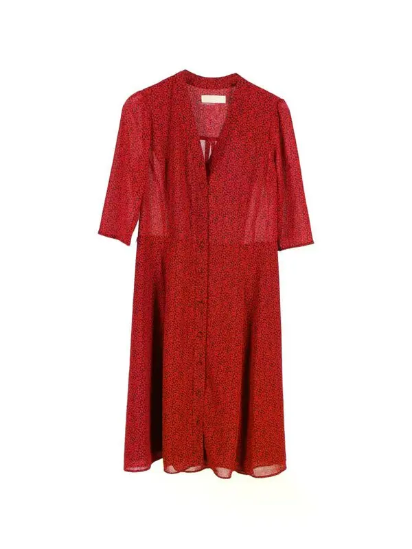 Michael Kors Heart-print Button Midi Dress - Red