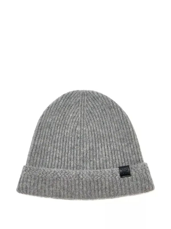 TOM FORD Ribbed Knit Patch Hat - Grey