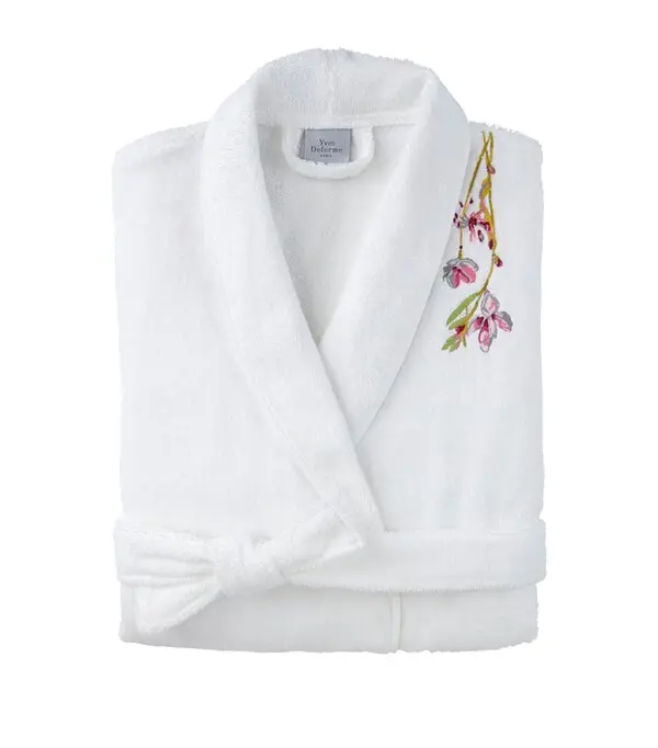 YVES DELORME Cotton-modal Embroidered Gaura Bathrobe - White