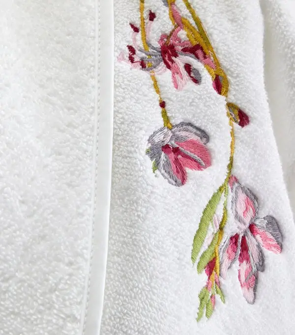 YVES DELORME Cotton-modal Embroidered Gaura Bathrobe - White