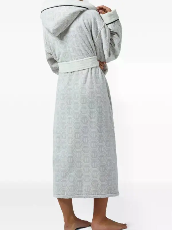 Philipp Plein Hooded Logo-pattern Bath Robe - Grey