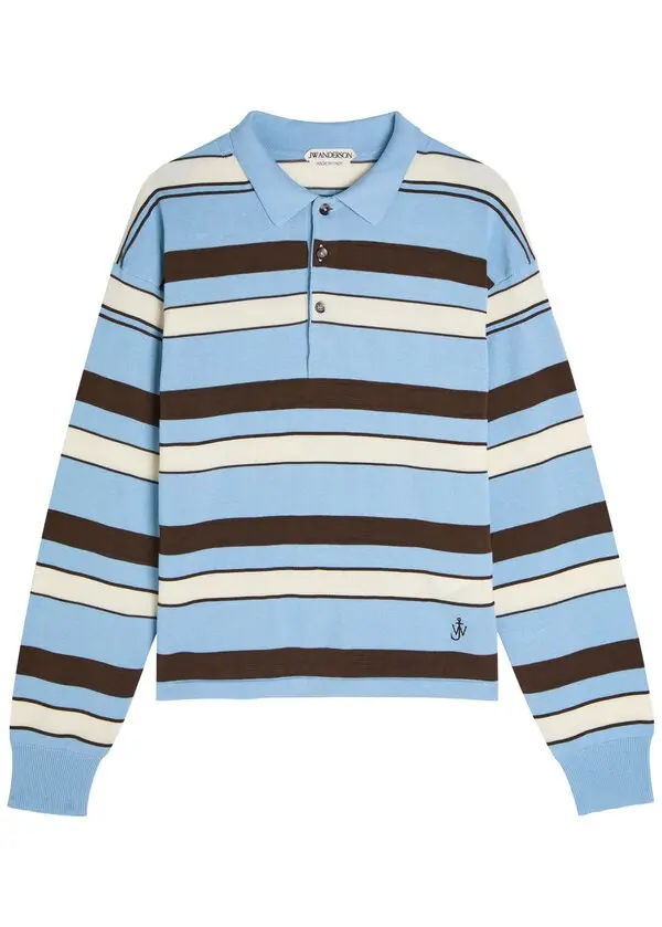 JW Anderson Striped Knit Polo Shirt - Blue