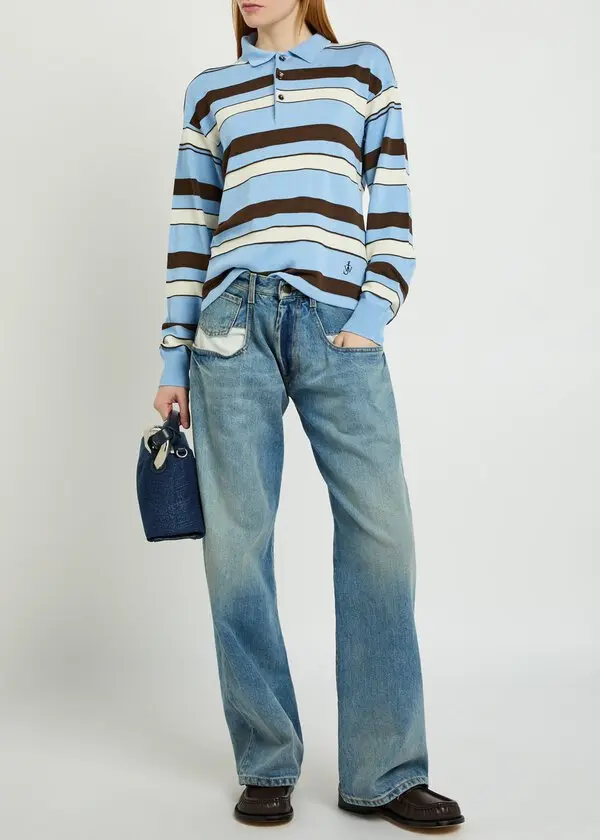 JW Anderson Striped Knit Polo Shirt - Blue