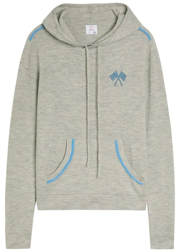 AN-Y1 Fine-knit Hooded Cashmere Jumper With Striped Trims - Grey