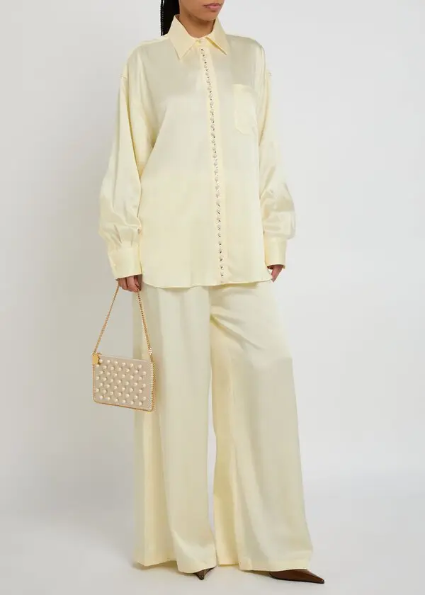 Stella McCartney Faux Pearl And Crystal Embellished Satin Shirt - Cream