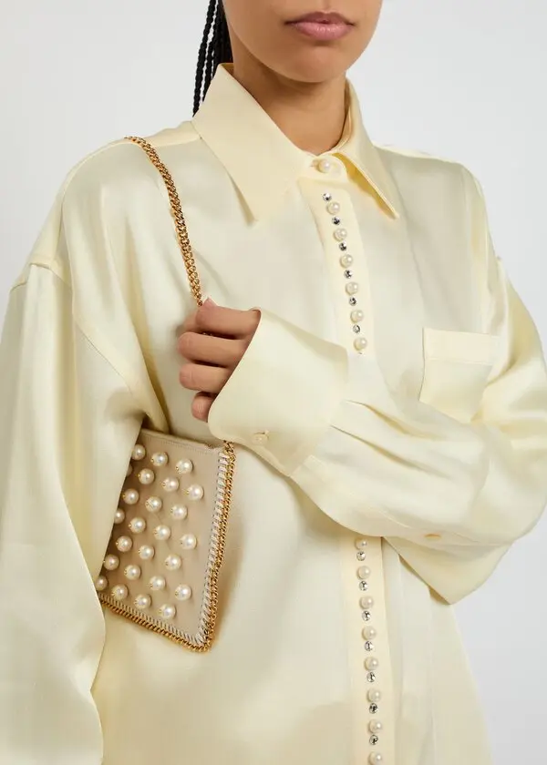 Stella McCartney Faux Pearl And Crystal Embellished Satin Shirt - Cream