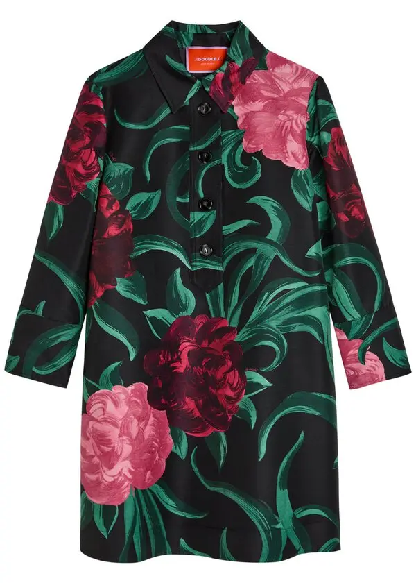 La DoubleJ Artemis Floral Wool-blend Mini Shirt Dress