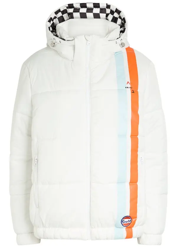AN-Y1 Logo Embroidered Padded Jacket With Drawstring Hood - White