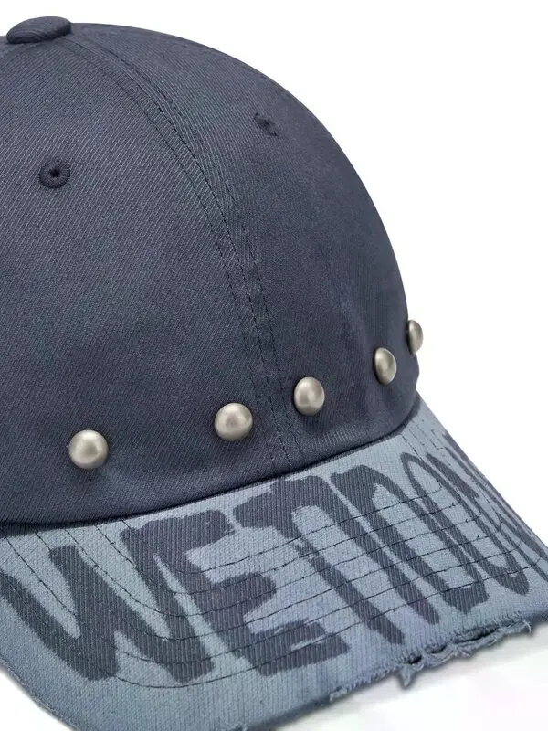 We11Done Studded Distressed Baseball Cap - Grey