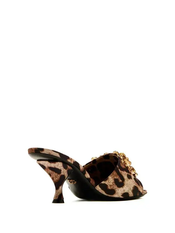 Dolce & Gabbana Leopard Print Embellished Stiletto Sandals - Brown