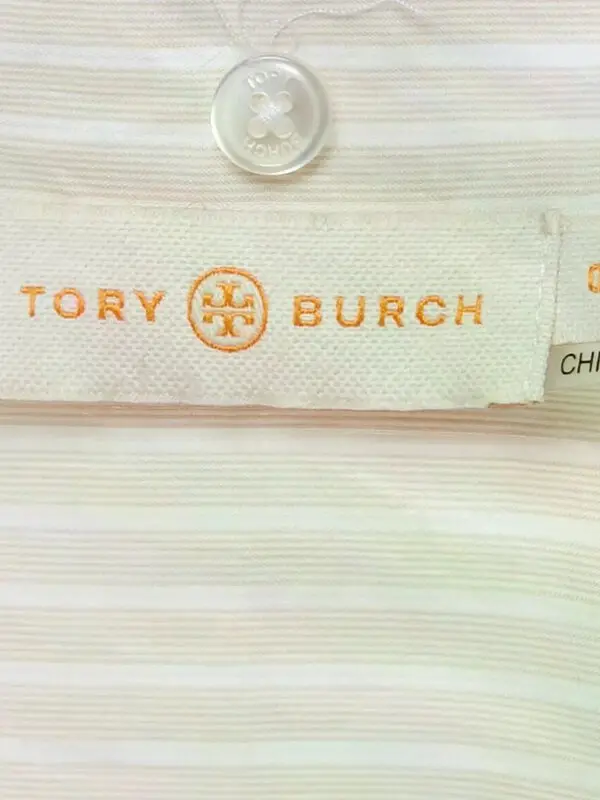 Tory Burch Striped Cotton Mandarin Collar Shirt