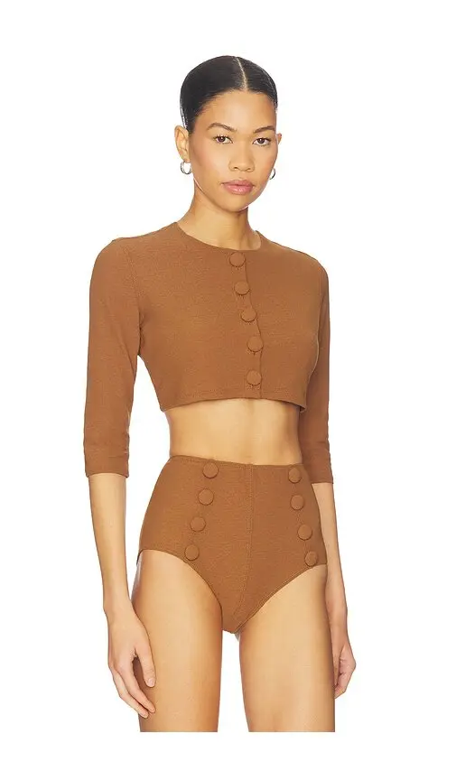 Lisa Marie Fernandez Textured Button Detailed Crop Cardigan - Tan