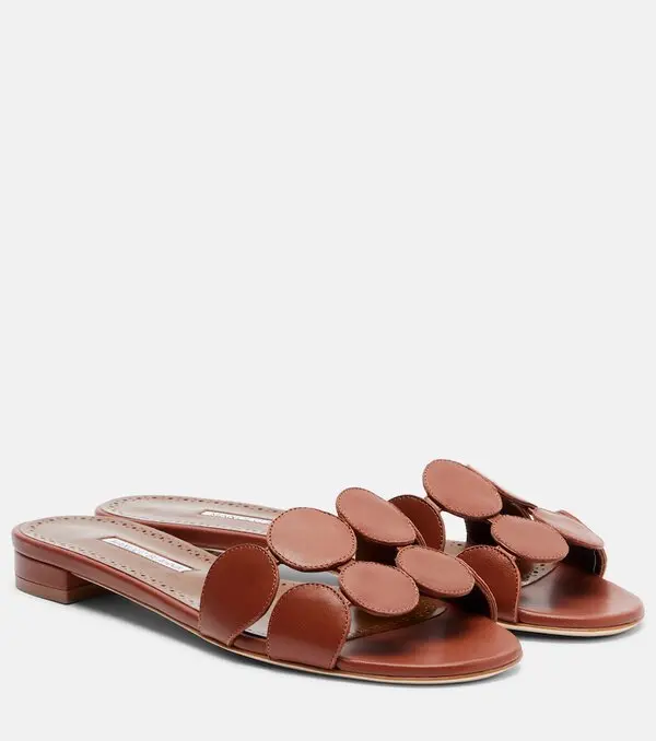 Manolo Blahnik Leather Slides - Brown