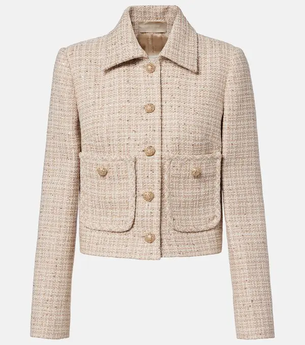 Elie Saab Sequined Tweed Cropped Jacket - Beige