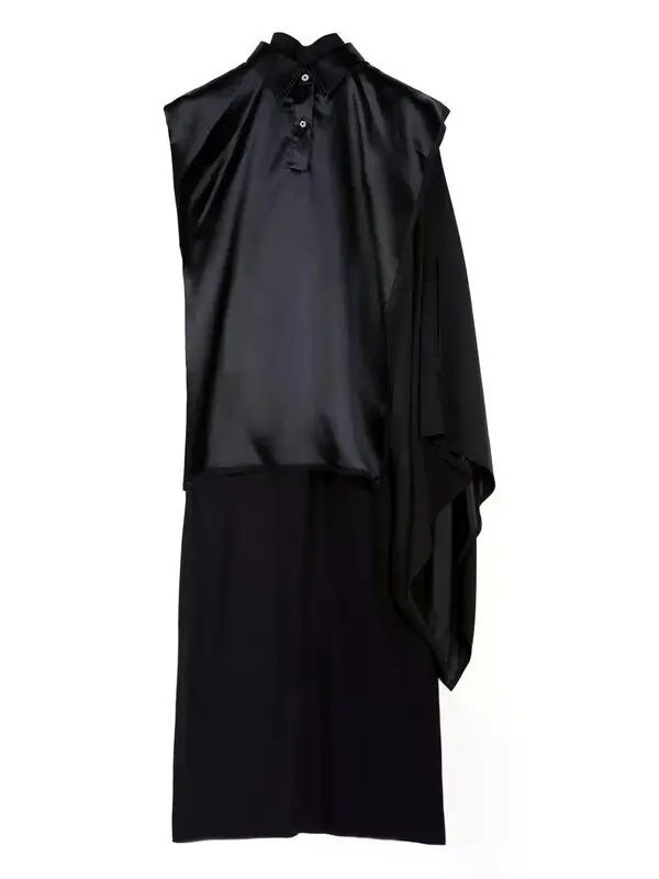 Ports 1961 Satin-paneled Draped Midi Dress - Black