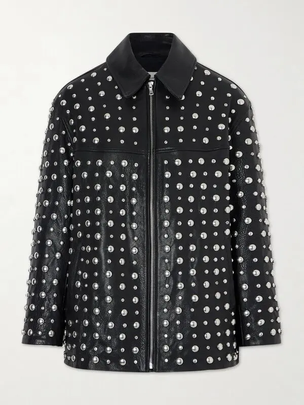 Nour Hammour Embellished Leather Jacket - Black