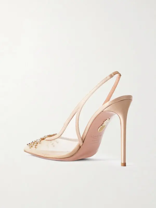 AQUAZZURA Firework 105 Embellished Mesh Slingback Pumps