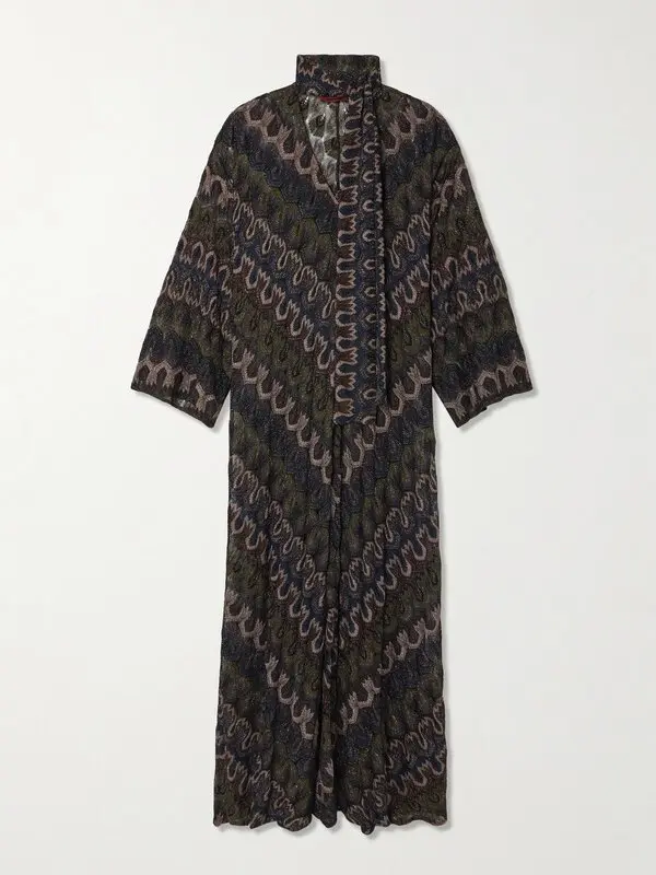 Missoni Striped Metallic Crochet-knit Maxi Dress With Tie Detail - Brown