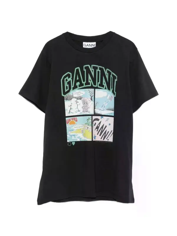 GANNI Bear Comic Print Organic Cotton T-shirt - Black