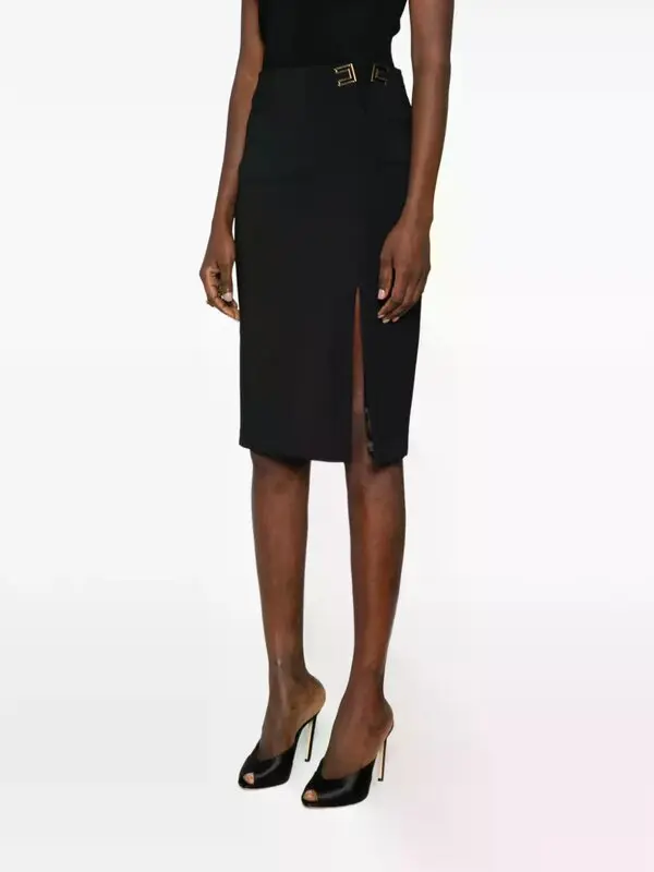 Elisabetta Franchi Midi Skirt With Logo Detail And Slit