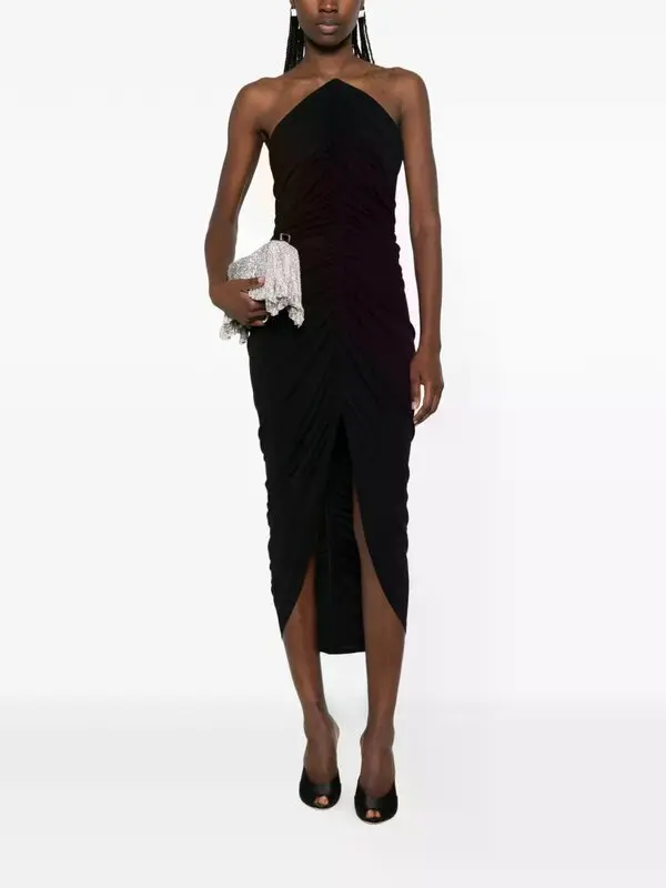 Alexander Wang Strapless Ruched Midi Dress With High-low Hem