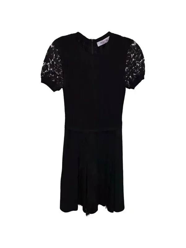 Valentino Garavani Lace-trim Puff-sleeved Dress - Black