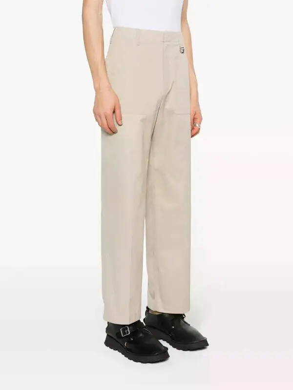 Fendi Beige Cotton Blend Logo Plaque Trousers