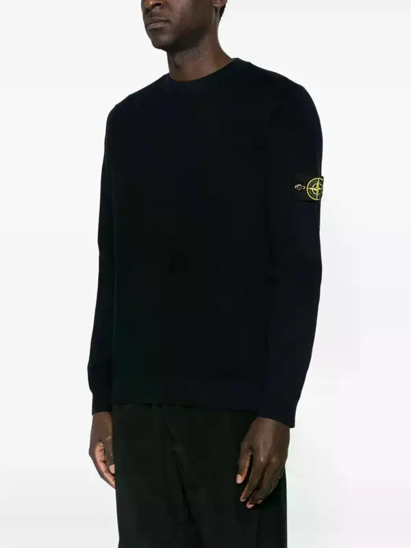 Stone Island Crew Neck Logo Patch Sweater - Blue