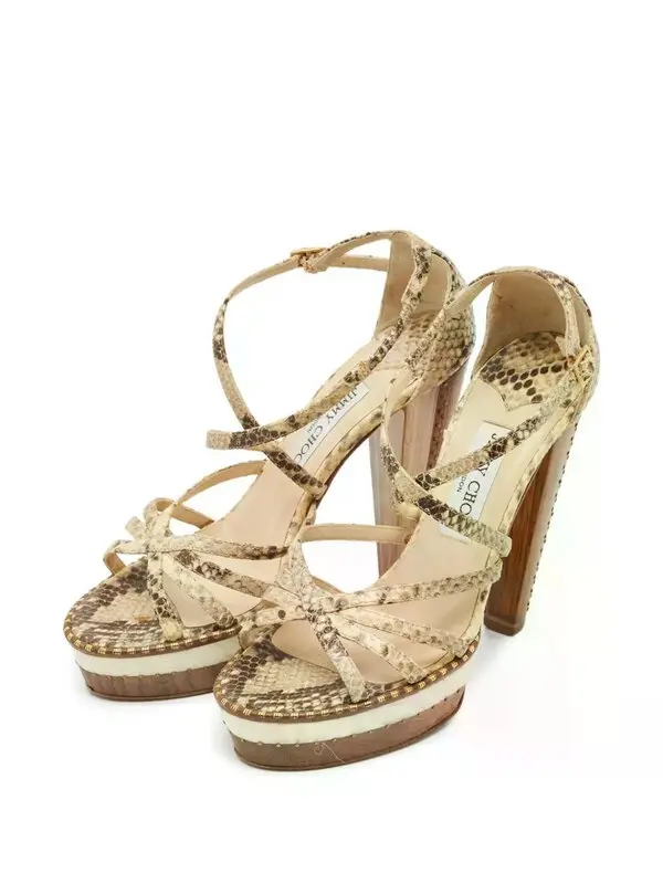 JIMMY CHOO Python-embossed Ankle Strap Platform Sandals