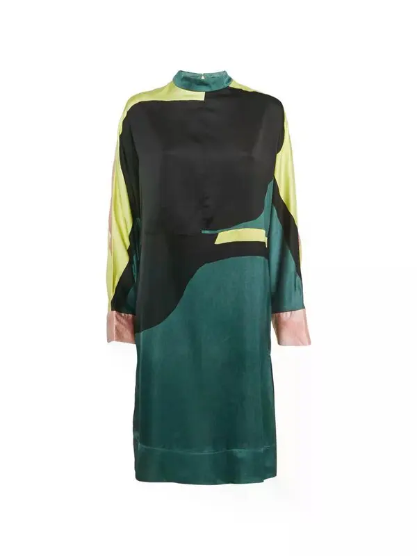 Marni Colourblock Satin Long Sleeve Dress