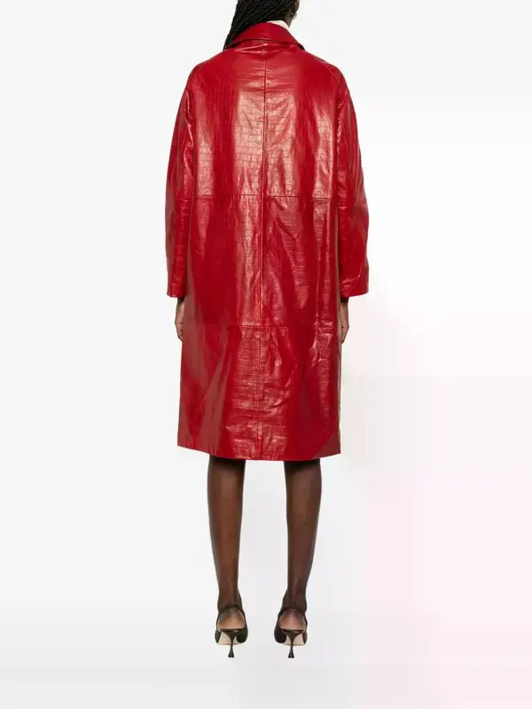Nour Hammour Croco-embossed Leather Coat