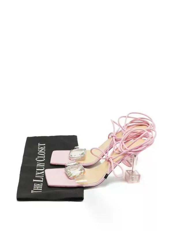 Mach & Mach Leather Crystal Embellishment Square Toe Ankle-wrap Strappy Heeled Sandals