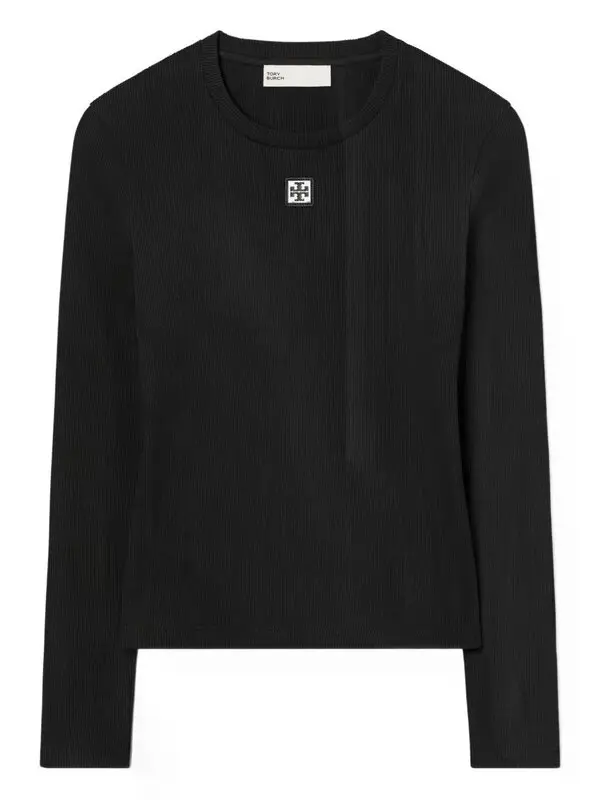 Tory Burch Logo Appliqué Ribbed Cotton Long Sleeve T-shirt