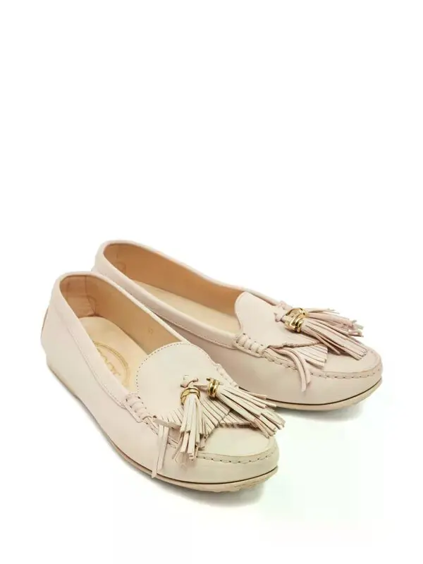 TOD'S Beige Leather Fringed Loafers - Neutrals