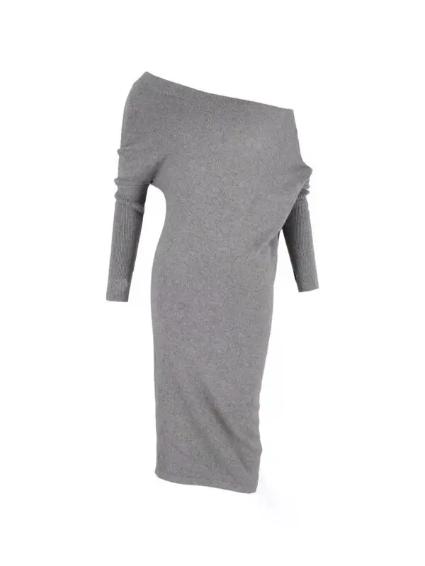 TOM FORD Off-shoulder Long Sleeve Midi Dress - Grey