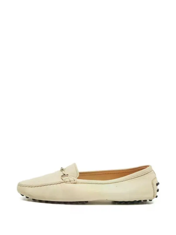 TOD'S Leather Loafers With Gold-tone Hardware - Neutrals