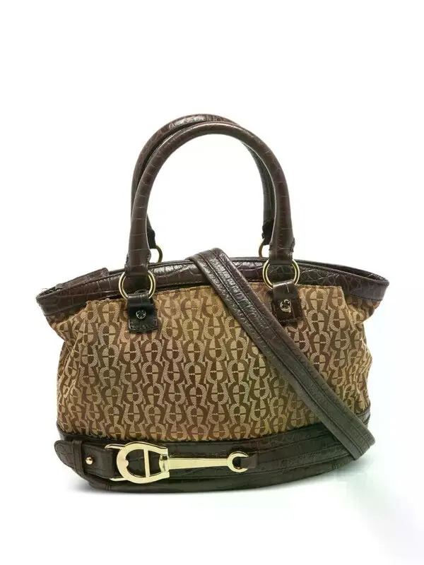 AIGNER Patterned Satchel Tote Bag With Buckle Accent