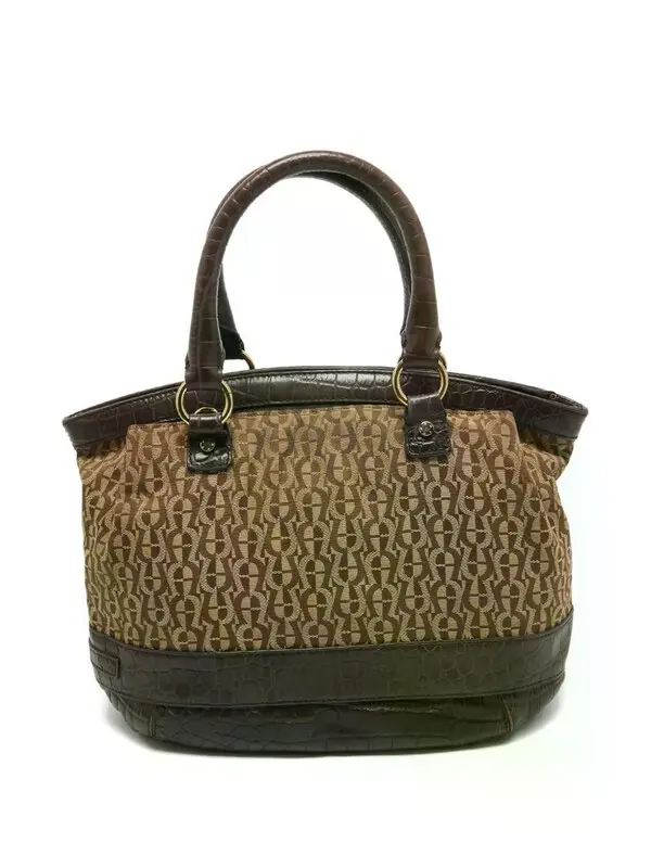 AIGNER Patterned Satchel Tote Bag With Buckle Accent