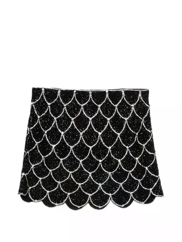 Alice + Olivia Beaded Scalloped Mini Skirt - Black
