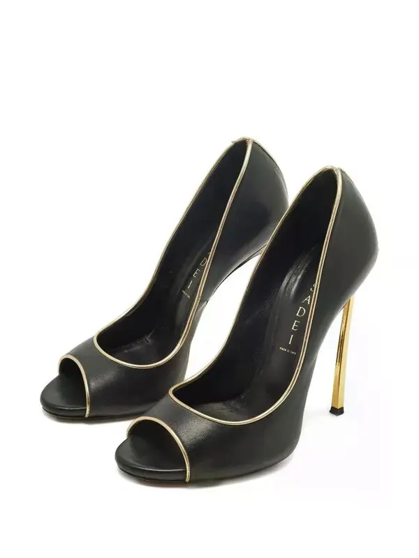 Casadei Leather Peep-toe Pumps With Gold Tone Blade Heel