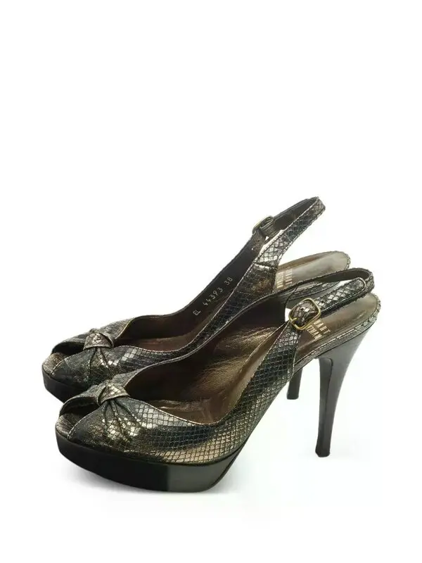 STUART WEITZMAN Snakeskin Embossed Peep Toe Slingback Pumps - Black