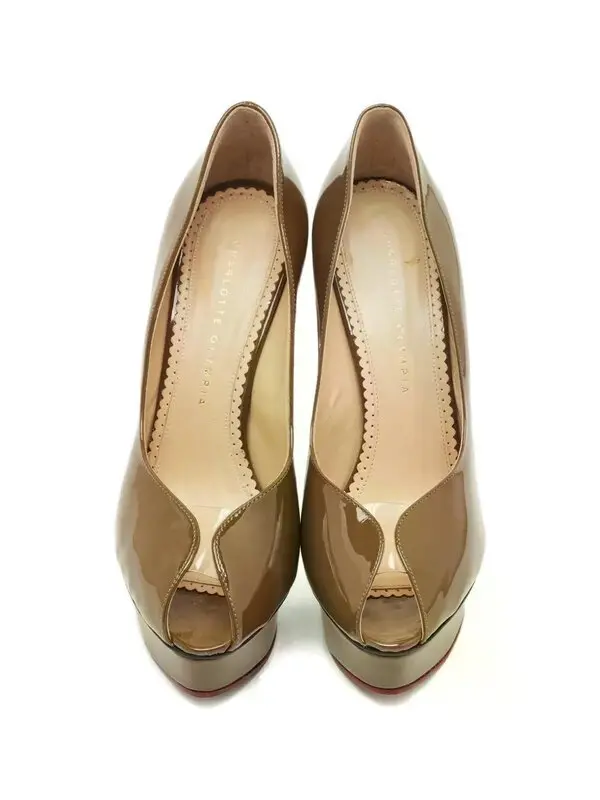 CHARLOTTE OLYMPIA Patent Leather Platform Peep-toe Pumps - Brown