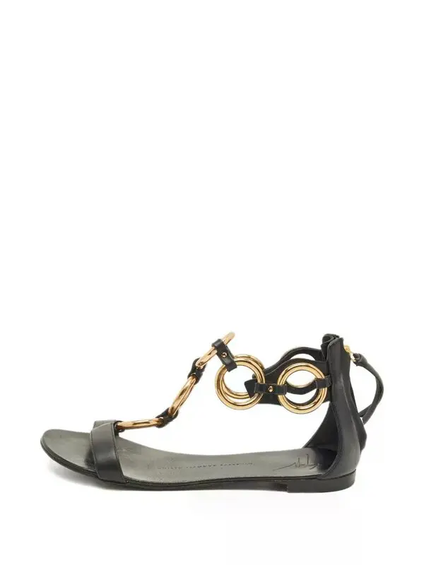 GIUSEPPE ZANOTTI Leather Ring Detail T-strap Flat Sandals