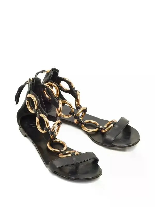 GIUSEPPE ZANOTTI Leather Ring Detail T-strap Flat Sandals