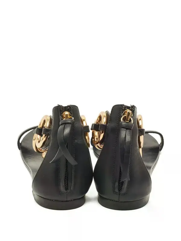 GIUSEPPE ZANOTTI Leather Ring Detail T-strap Flat Sandals